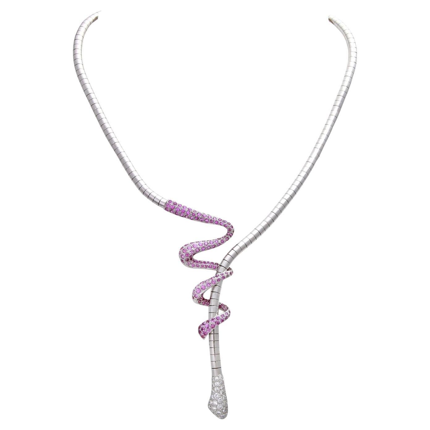 238.27 Carat Mixed Cut Pink Sapphire and Diamond Collar Necklace For ...