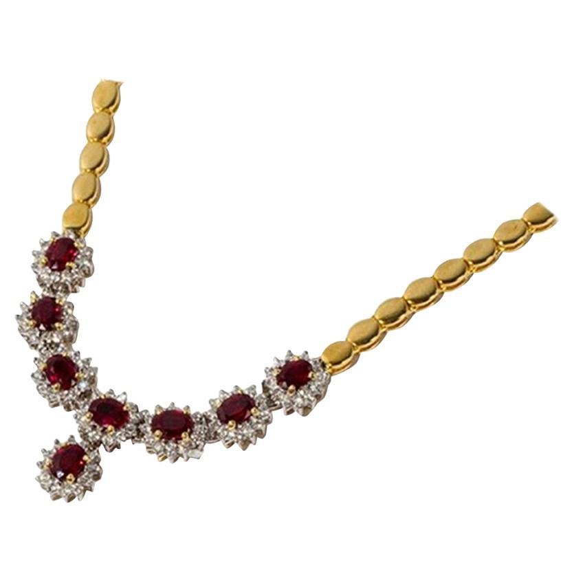 Exquisite Multi-shape Burma Ruby and Diamond Necklace For Sale at ...