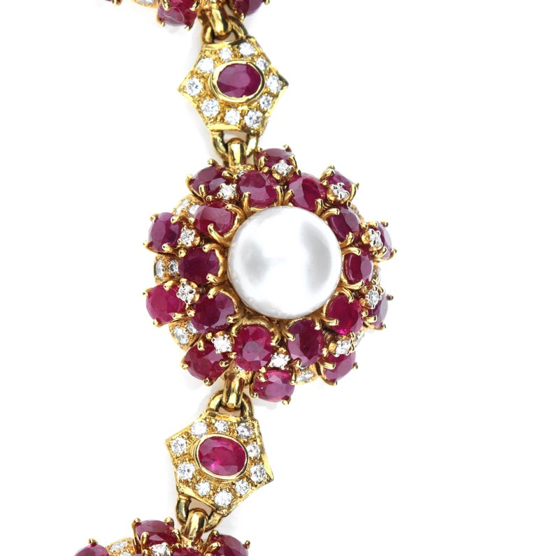 Necklace with Rubies, Pearls and Diamonds in 18 Karat Yellow Gold at ...