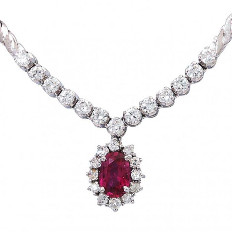 Necklace with Ruby, Brilliant-Cut Diamonds and Octagonal Diamonds Total ...