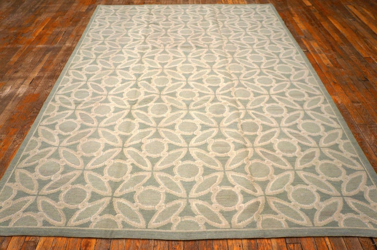 Contemporary Handwoven Wool Needlepoint Flat Weave Carpet With Silk ...