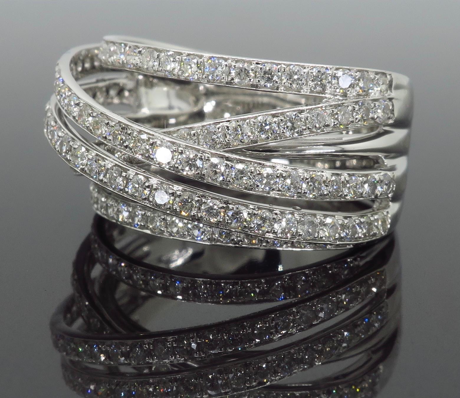 Negative Space Cross-Over Diamond Ring in 18 Karat White Gold at 1stDibs