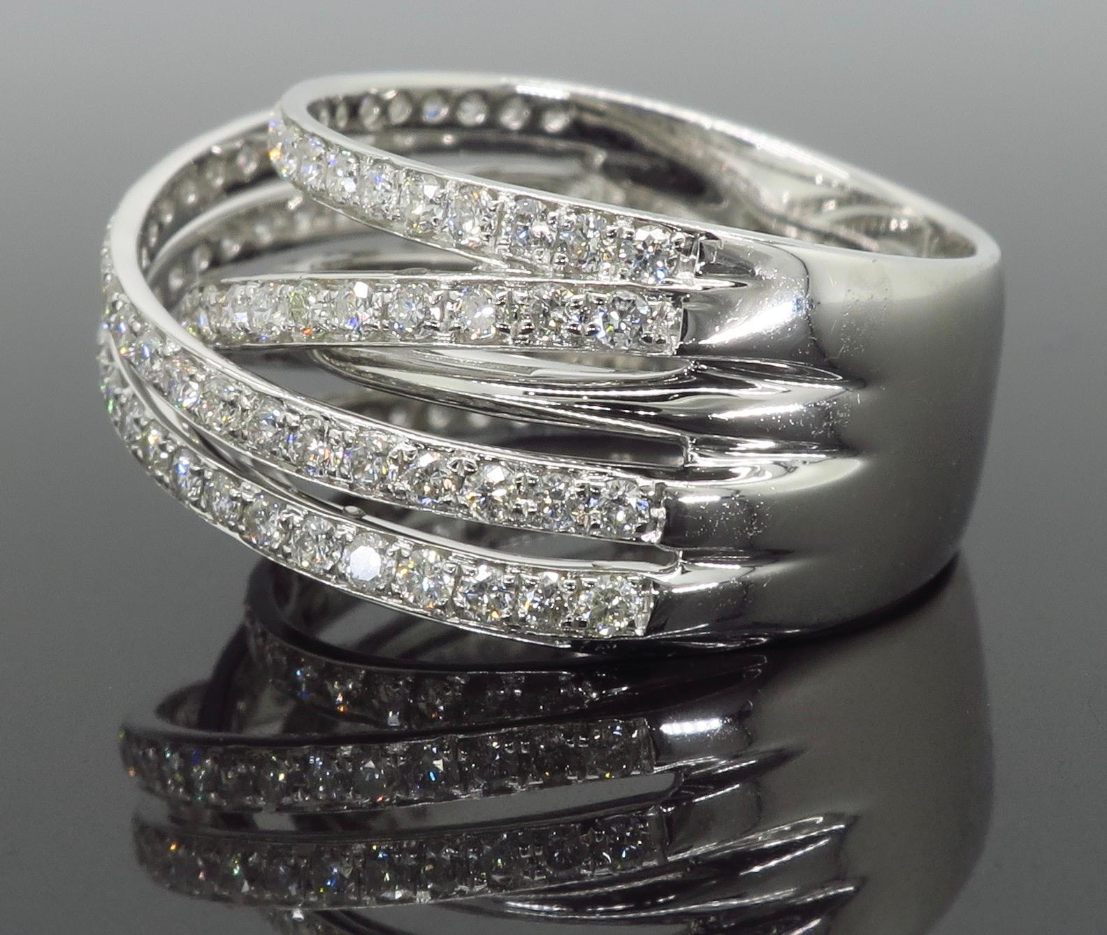 Negative Space Cross-Over Diamond Ring in 18 Karat White Gold at 1stDibs