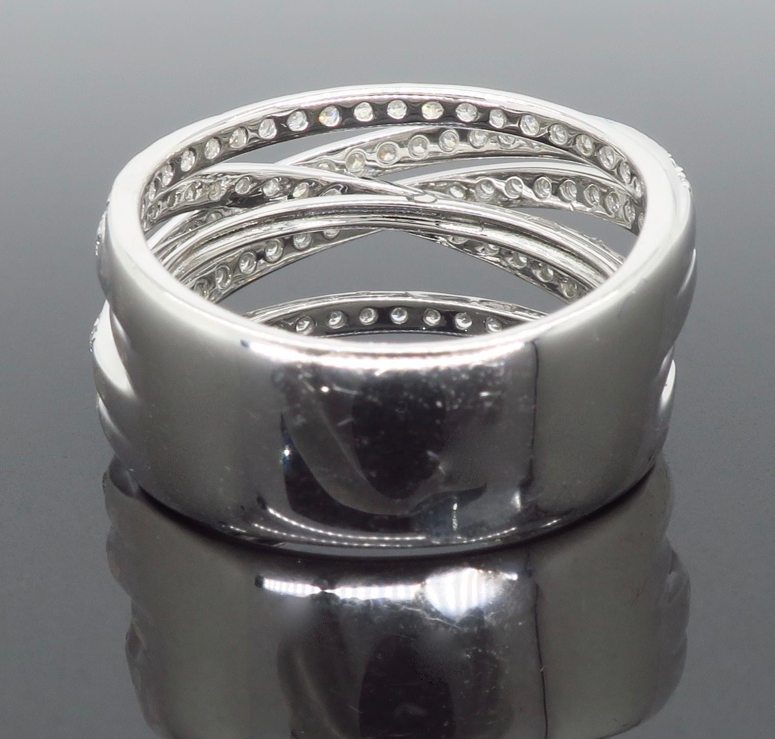 Negative Space Cross-Over Diamond Ring in 18 Karat White Gold at 1stDibs