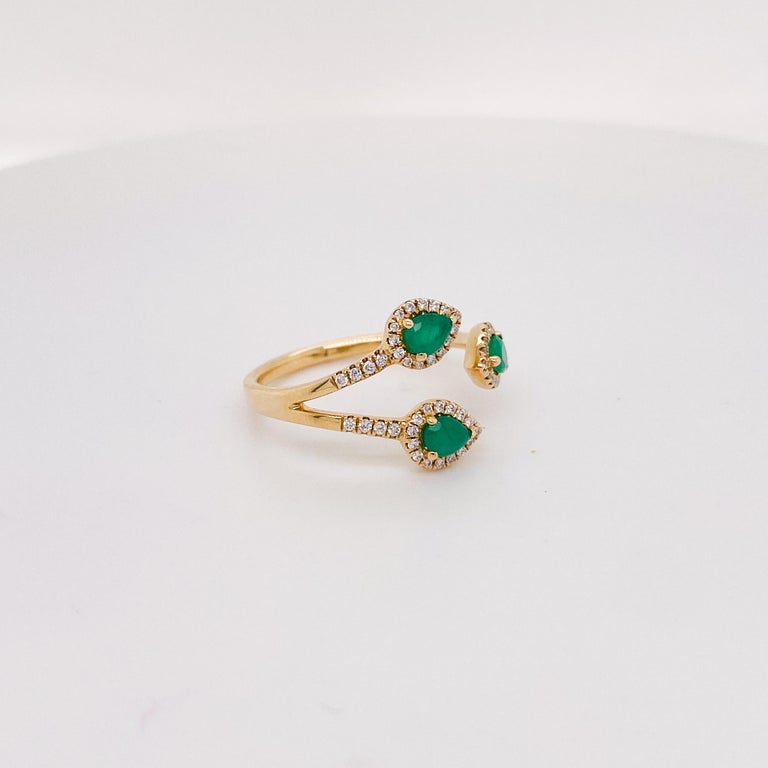 Customizable Negative Space Emerald and Diamond Ring Pear Shaped ...