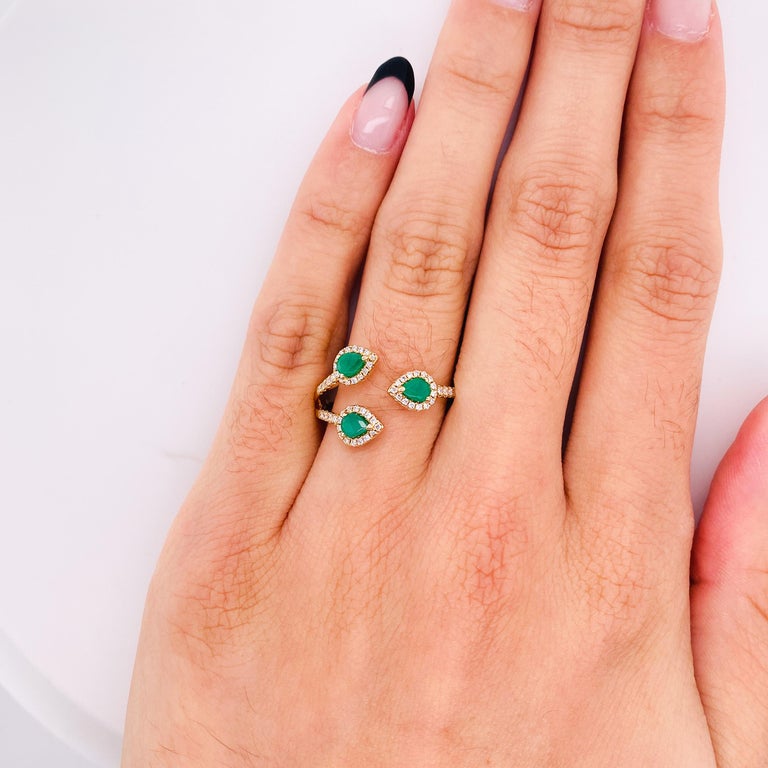 Customizable Negative Space Emerald and Diamond Ring Pear Shaped ...