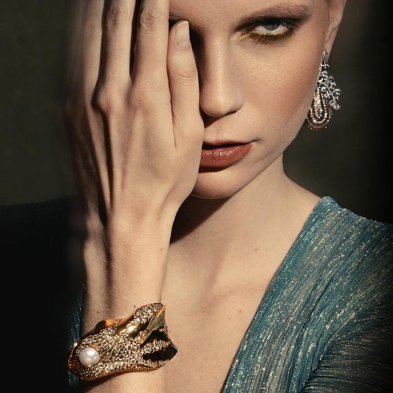 Neha Dani Natural Baroque Pearl, Brown Diamonds, Rose Gold Karesa Cuff ...