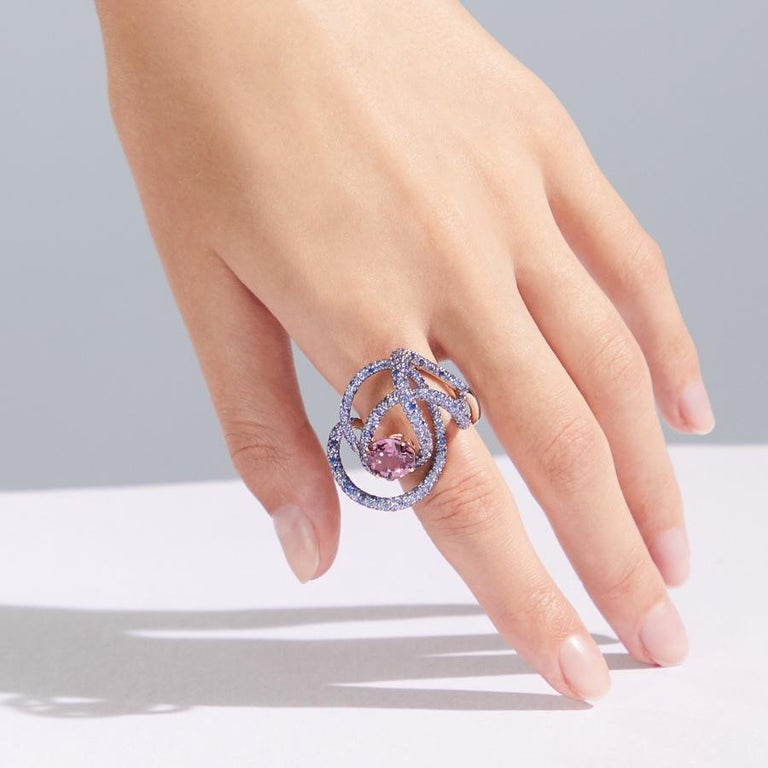 Neha Dani Reddish Pink Sapphire with Blue Sapphire White Gold Kephi ...