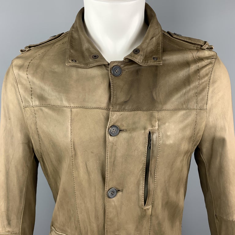 NEIL BARRETT Size 40 Taupe Leather Buttoned Epaulet Jacket For Sale at ...