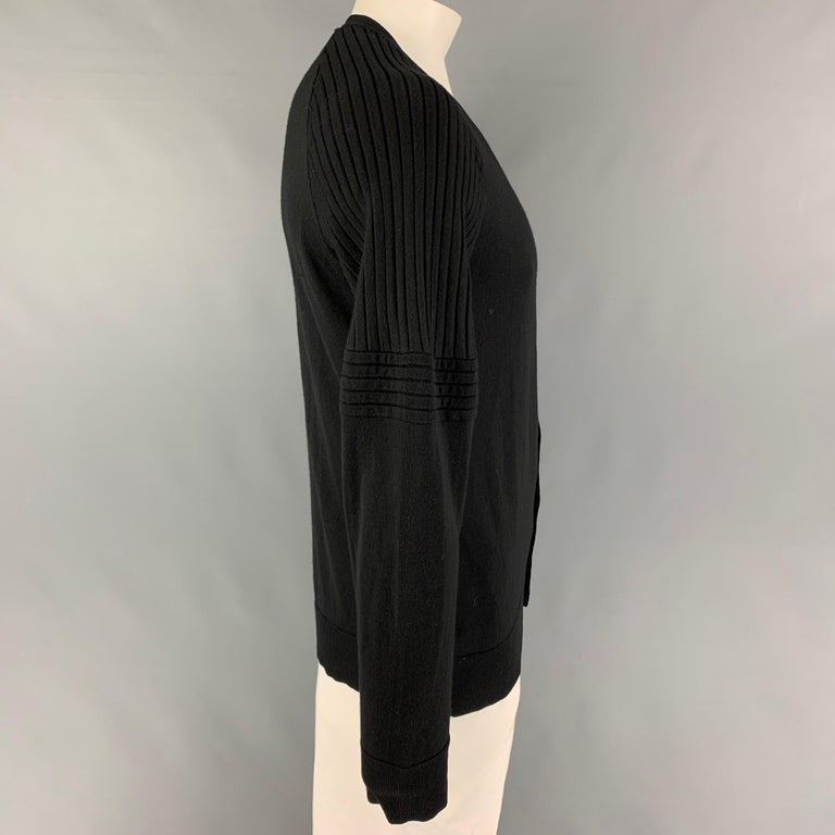 NEIL BARRETT Size XL Black Merino Wool V-Neck Cardigan For Sale at 1stDibs