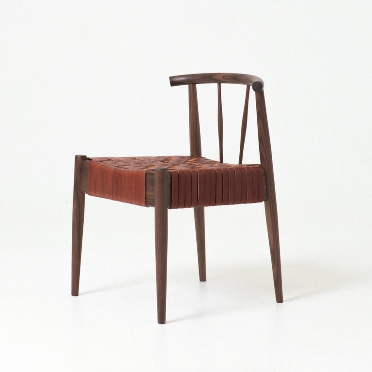 Neil Chair, Modern Wood and Leather Weave Dining Chair For Sale at 1stDibs