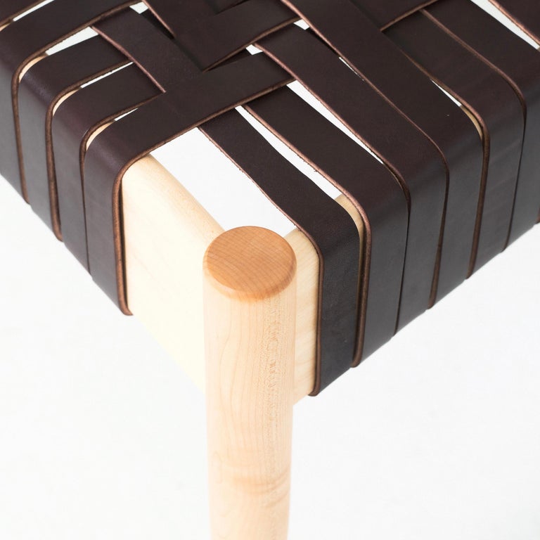 Neil Chair, Modern Wood and Leather Weave Dining Chair For Sale at 1stDibs