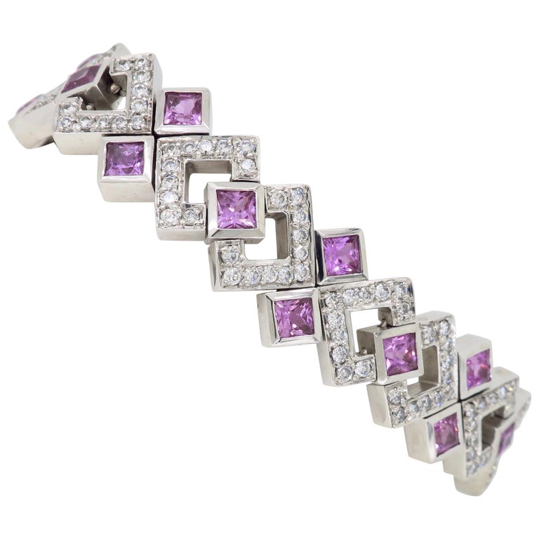 Neil Joseph Geometric Pink Sapphire and Diamond Bracelet at 1stDibs