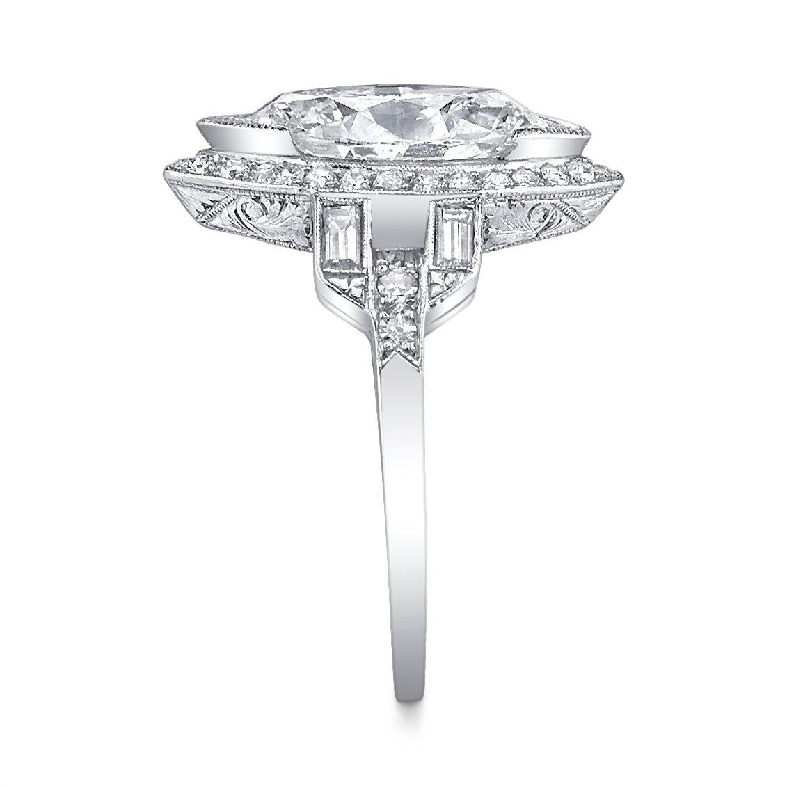 Neil Lane Couture Art Deco Moval-Shaped Diamond, Platinum Ring For Sale ...