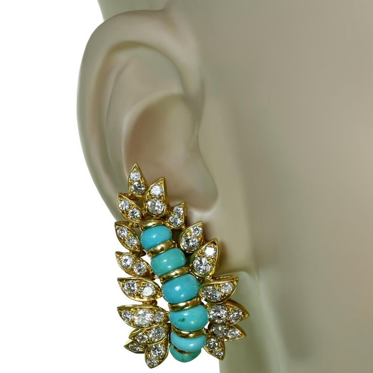 Neiman Marcus Diamond Turquoise Yellow Gold Clip-On Earrings For Sale ...