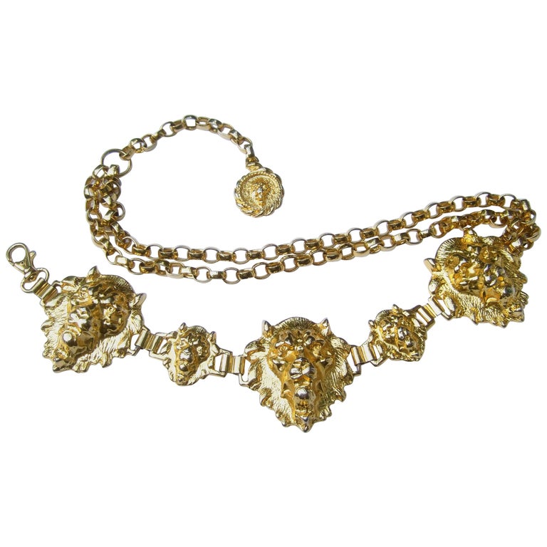 Neiman Marcus Italian Gilt Metal Lion Medallion Link Belt c 1980s at ...