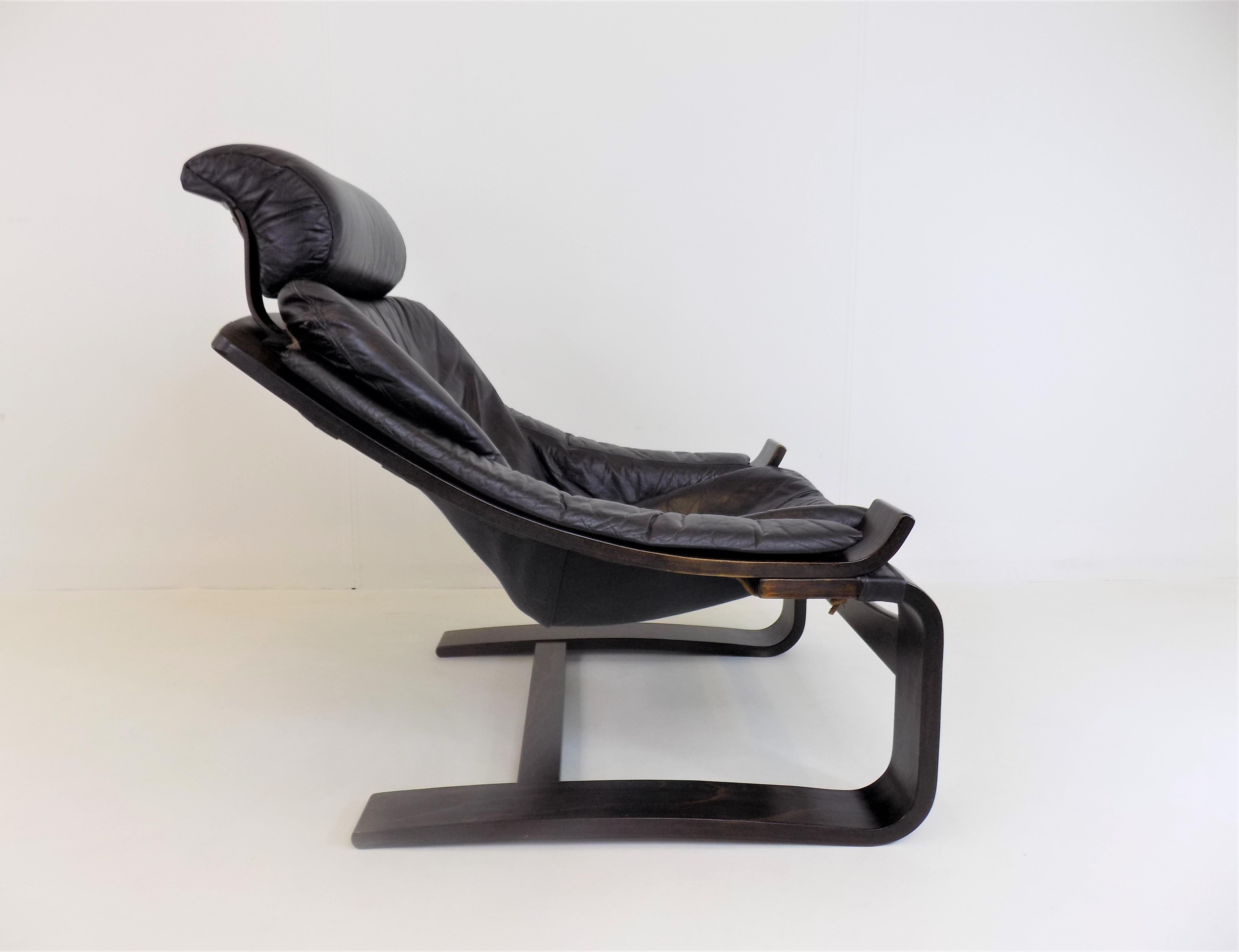 Nelo Kroken leather chair with ottoman by Ake Fribytter For Sale at 1stDibs
