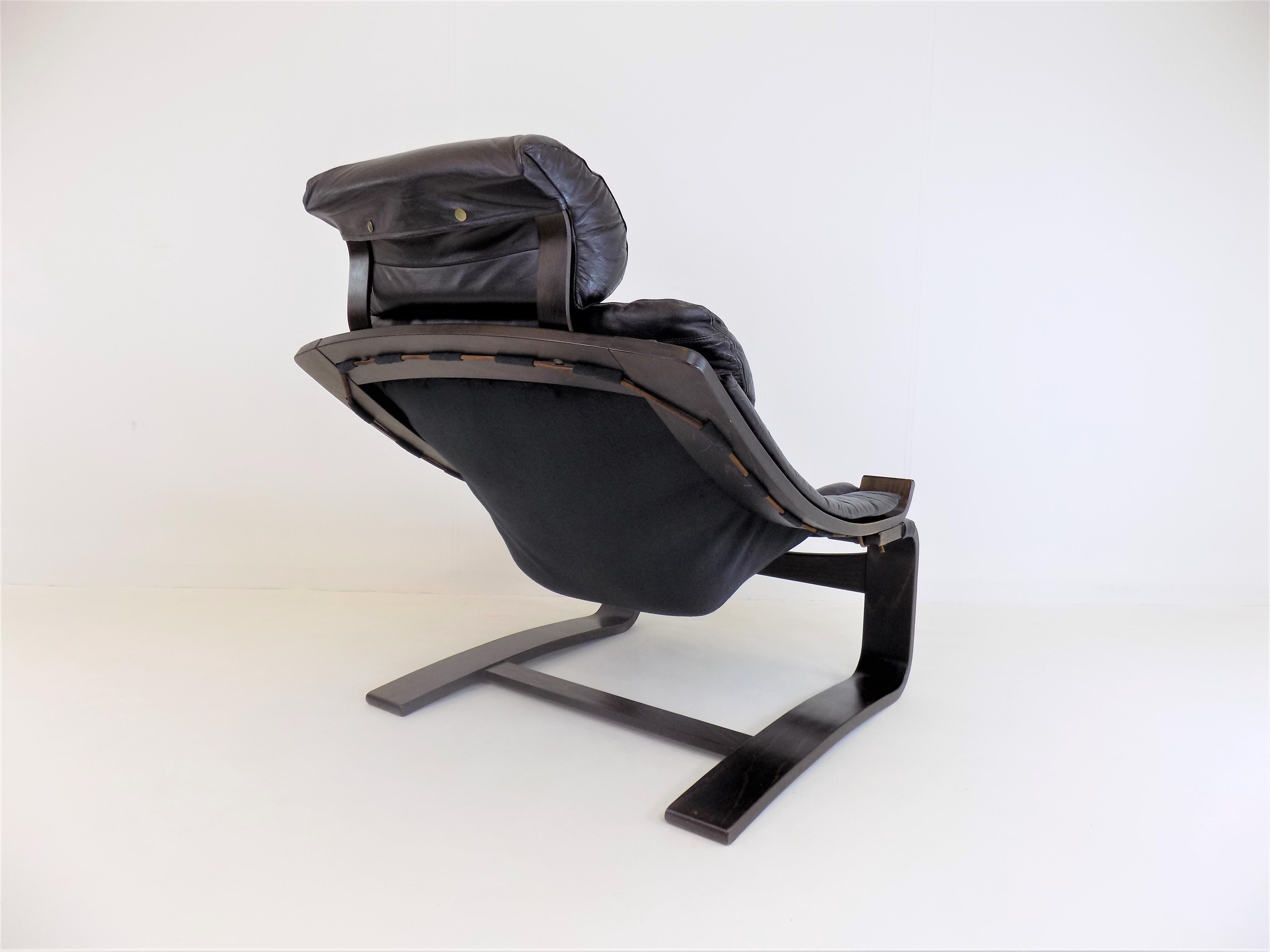 Nelo Kroken leather chair with ottoman by Ake Fribytter For Sale at 1stDibs