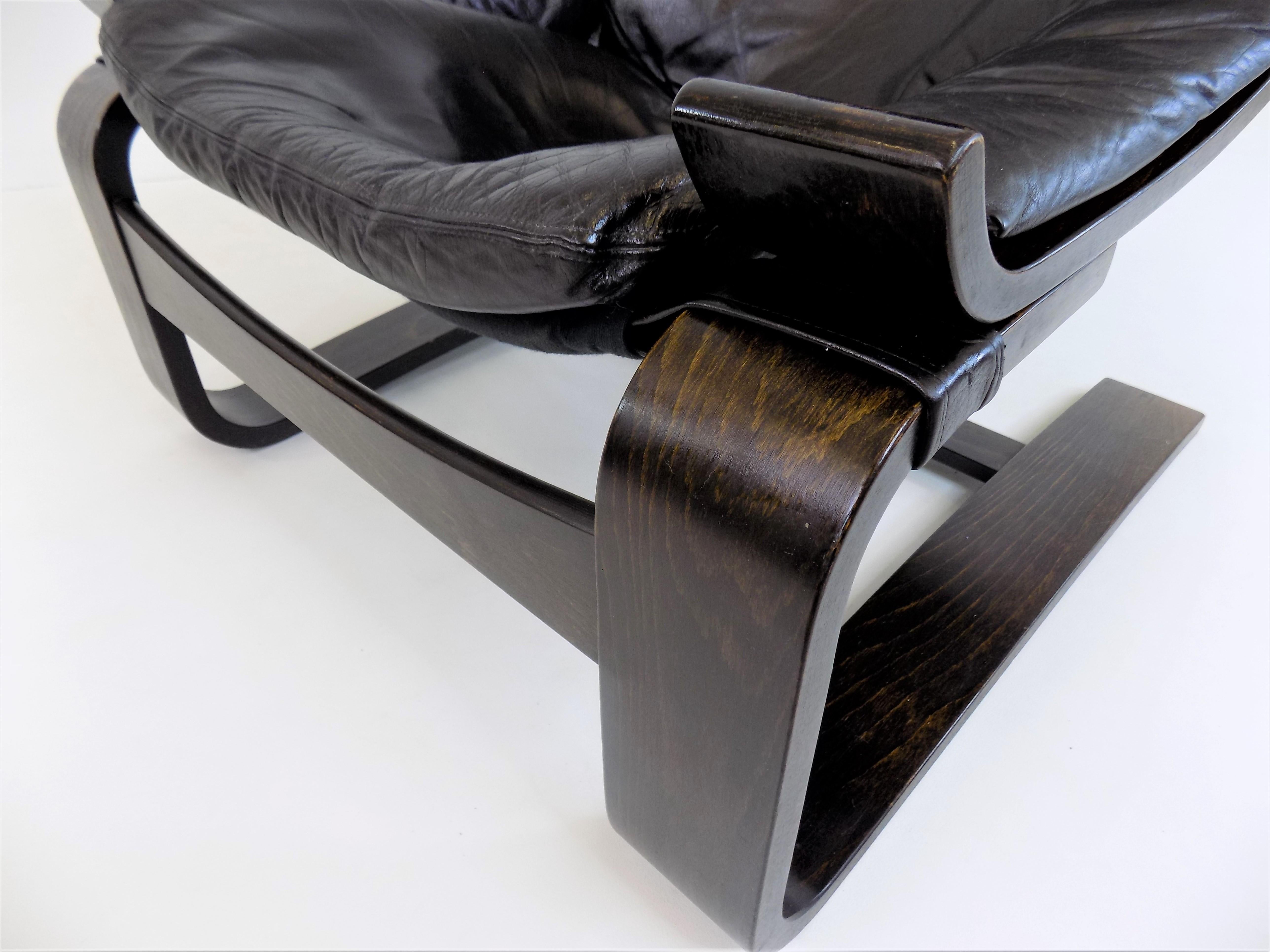 Nelo Kroken leather chair with ottoman by Ake Fribytter For Sale at 1stDibs