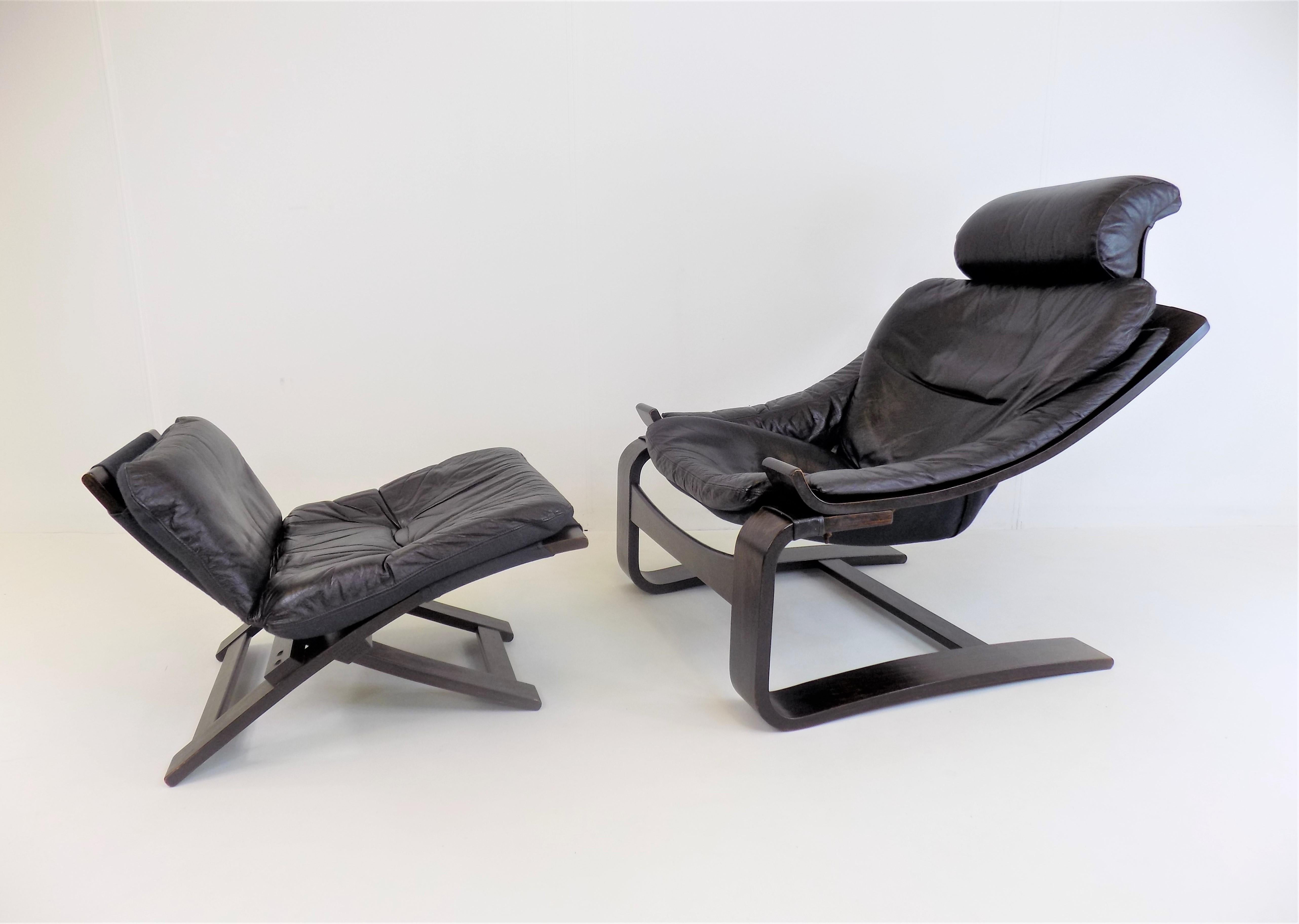 Nelo Kroken leather chair with ottoman by Ake Fribytter For Sale at 1stDibs
