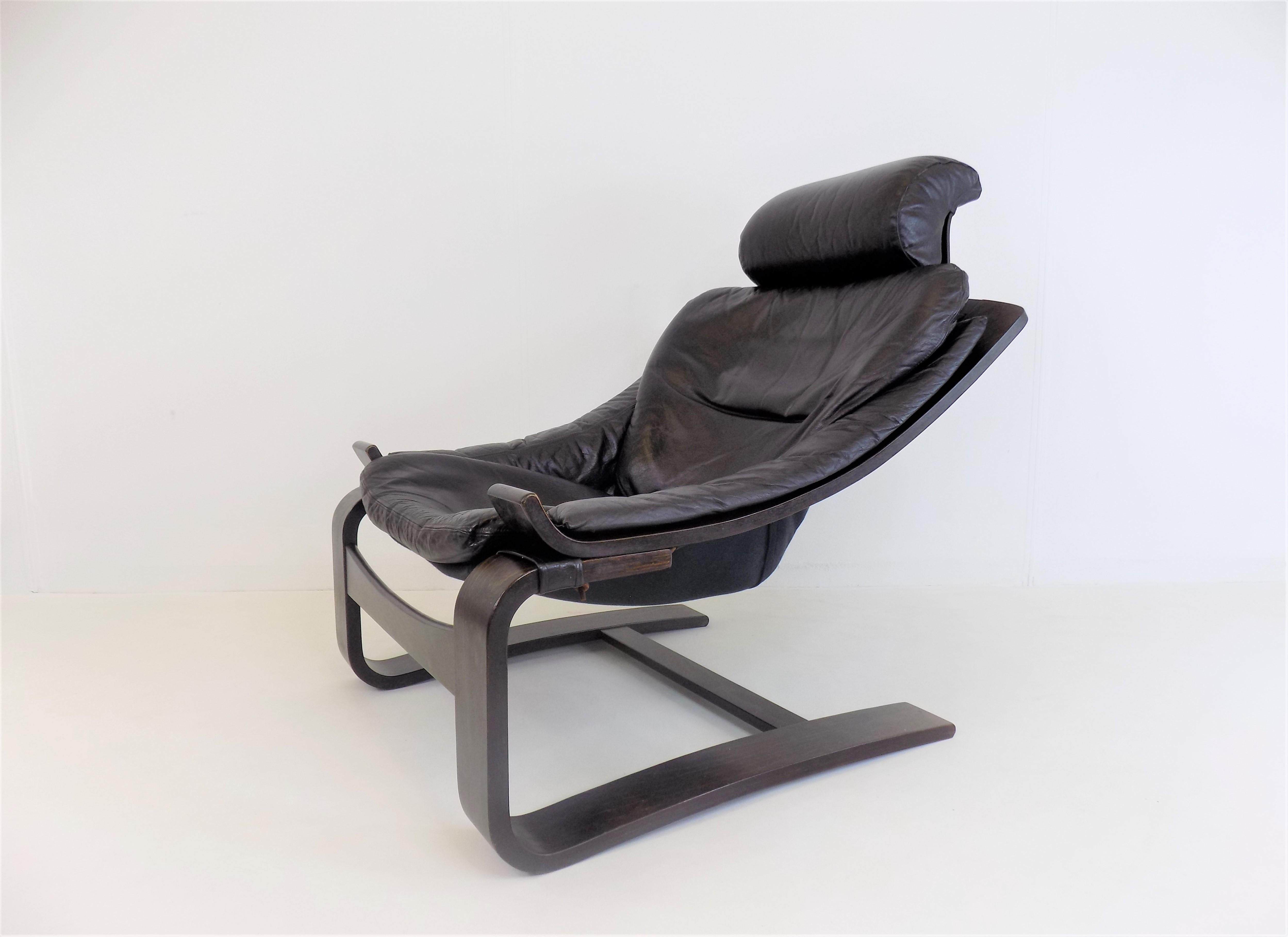 Nelo Kroken leather chair with ottoman by Ake Fribytter For Sale at 1stDibs