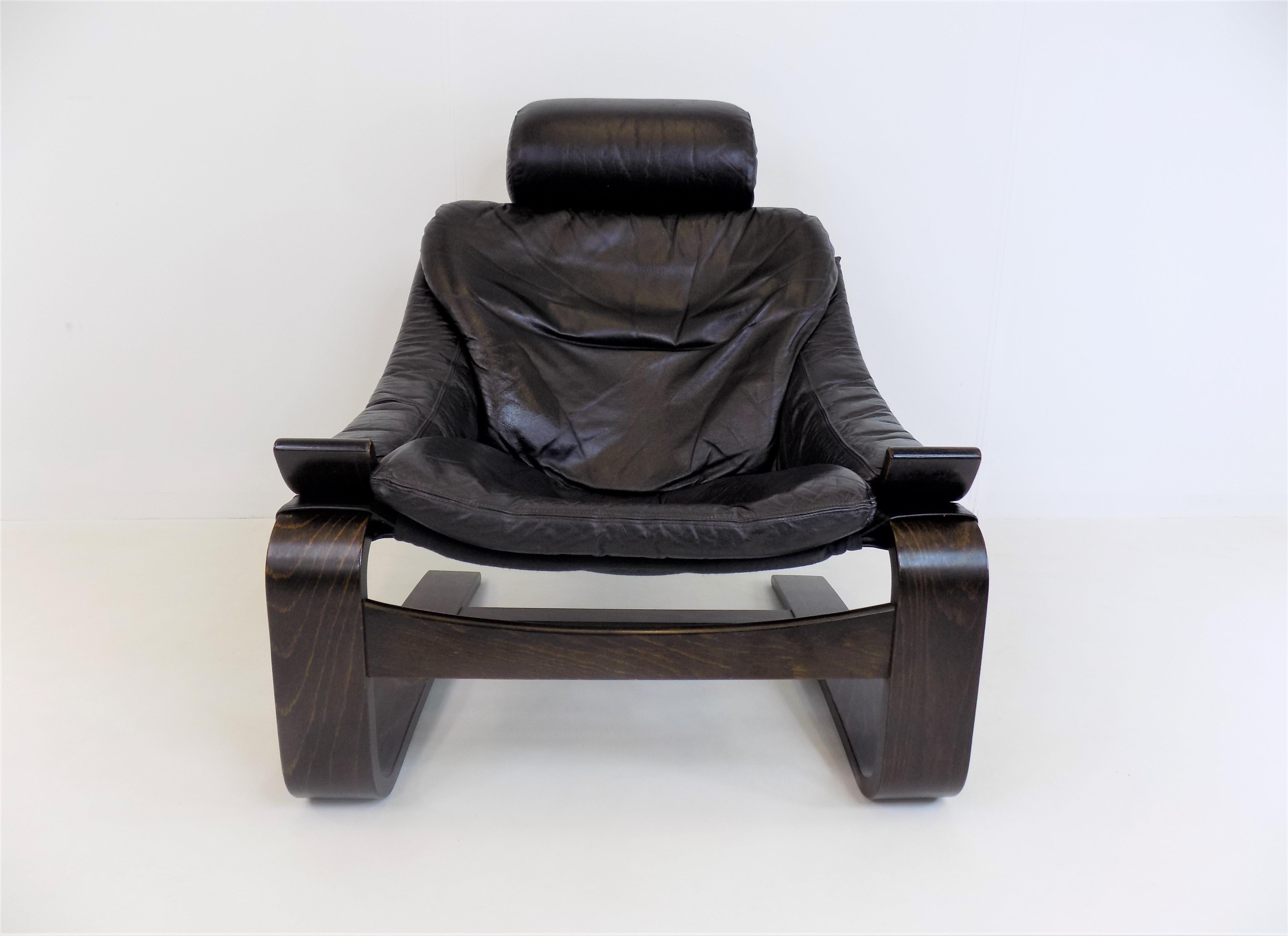 Nelo Kroken leather chair with ottoman by Ake Fribytter For Sale at 1stDibs