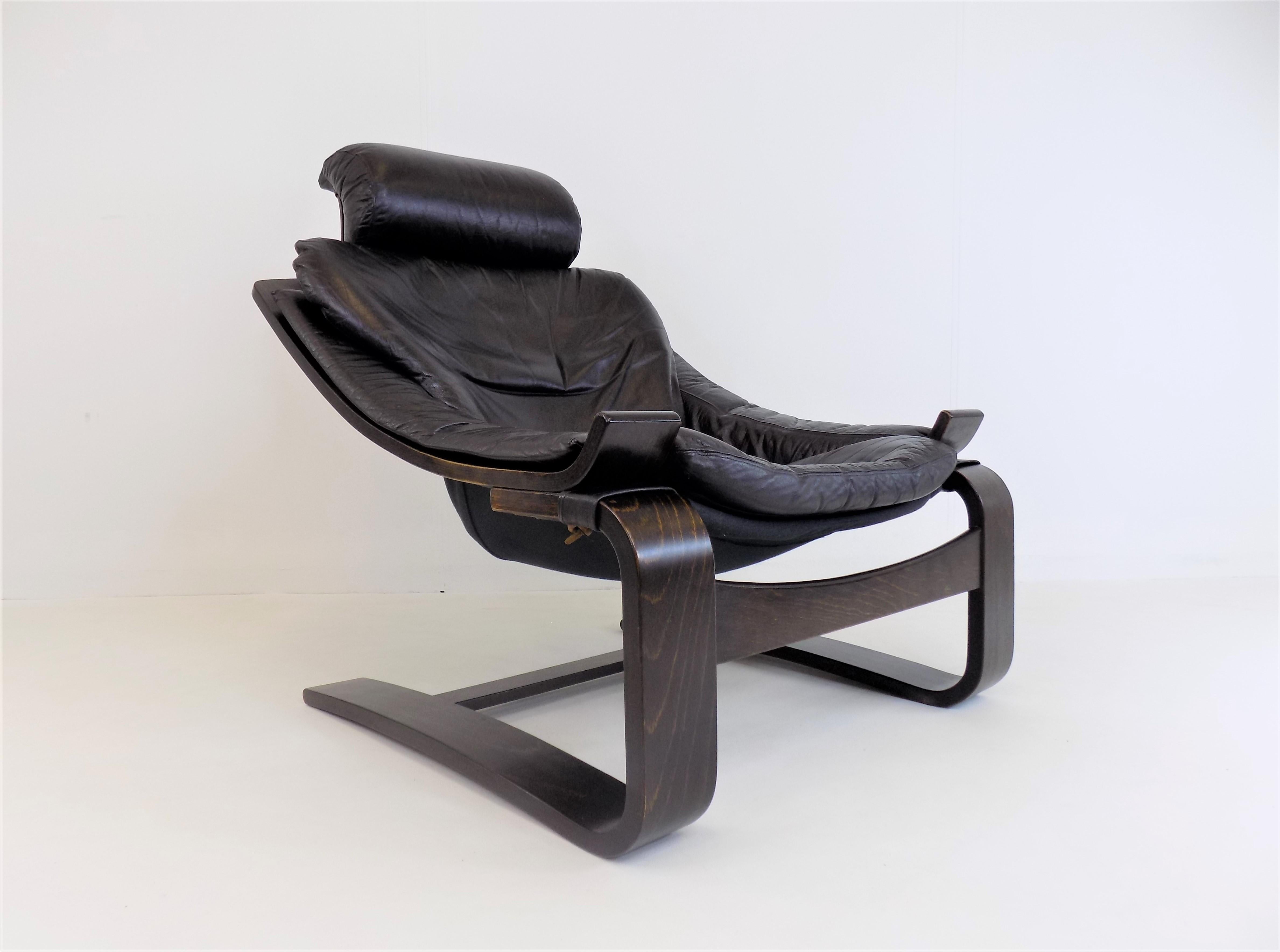 Nelo Kroken leather chair with ottoman by Ake Fribytter For Sale at 1stDibs