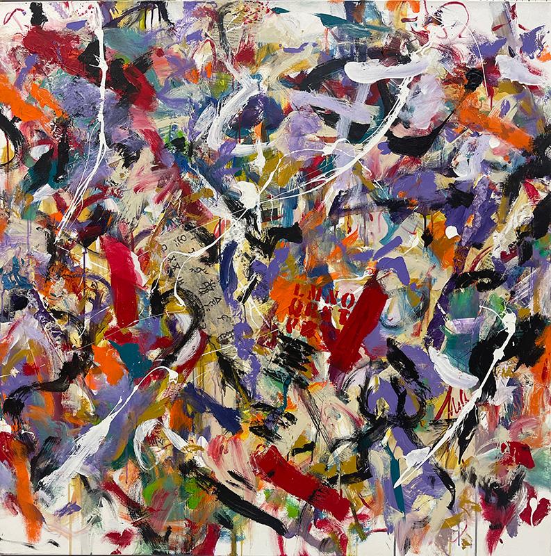 Timothy Sanchez - Abstract with French Garden Chairs - white with blue ...