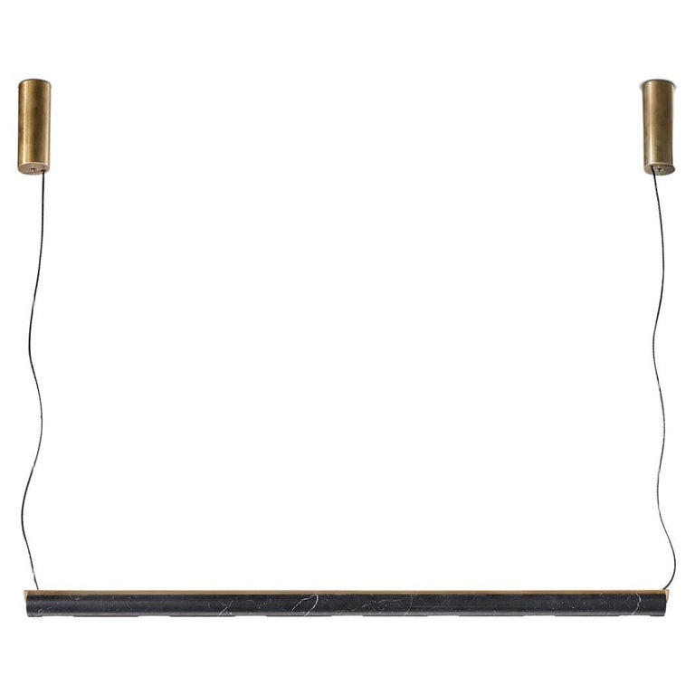 Nemesi, Led Linear Pendant Lamp in Marble and Brass with Enamelled ...
