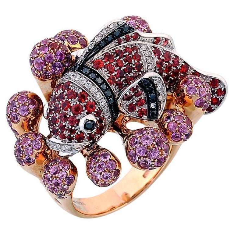"Nemo" Clownfish Sapphire and Diamond Cocktail Ring For Sale at 1stDibs