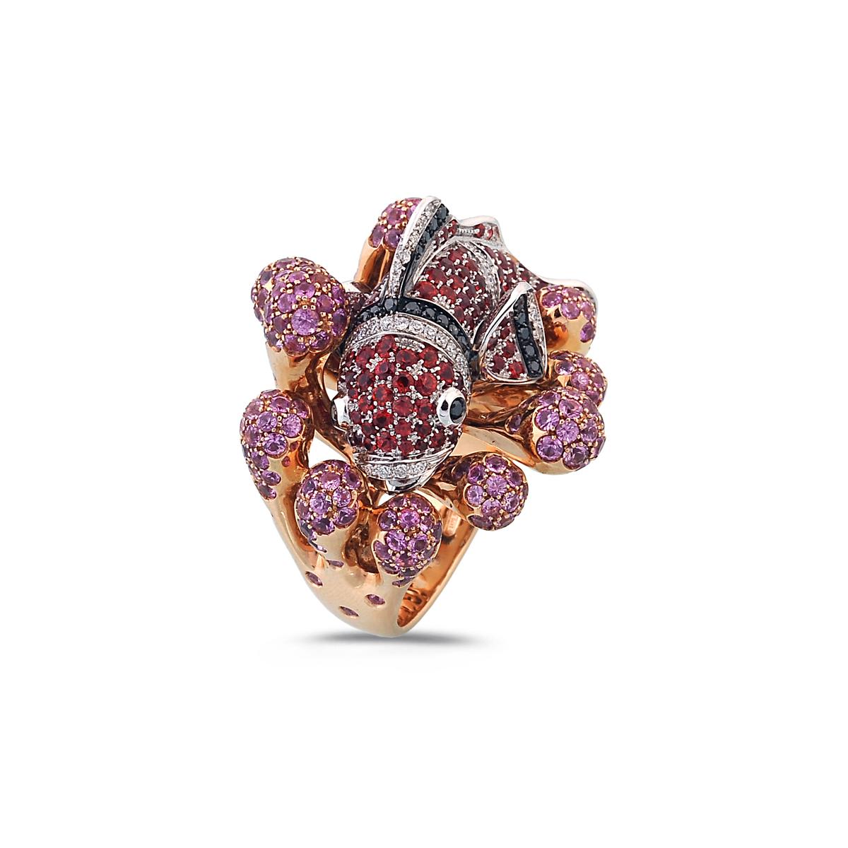 "Nemo" Clownfish Sapphire Black and White Diamond Cocktail Ring For ...
