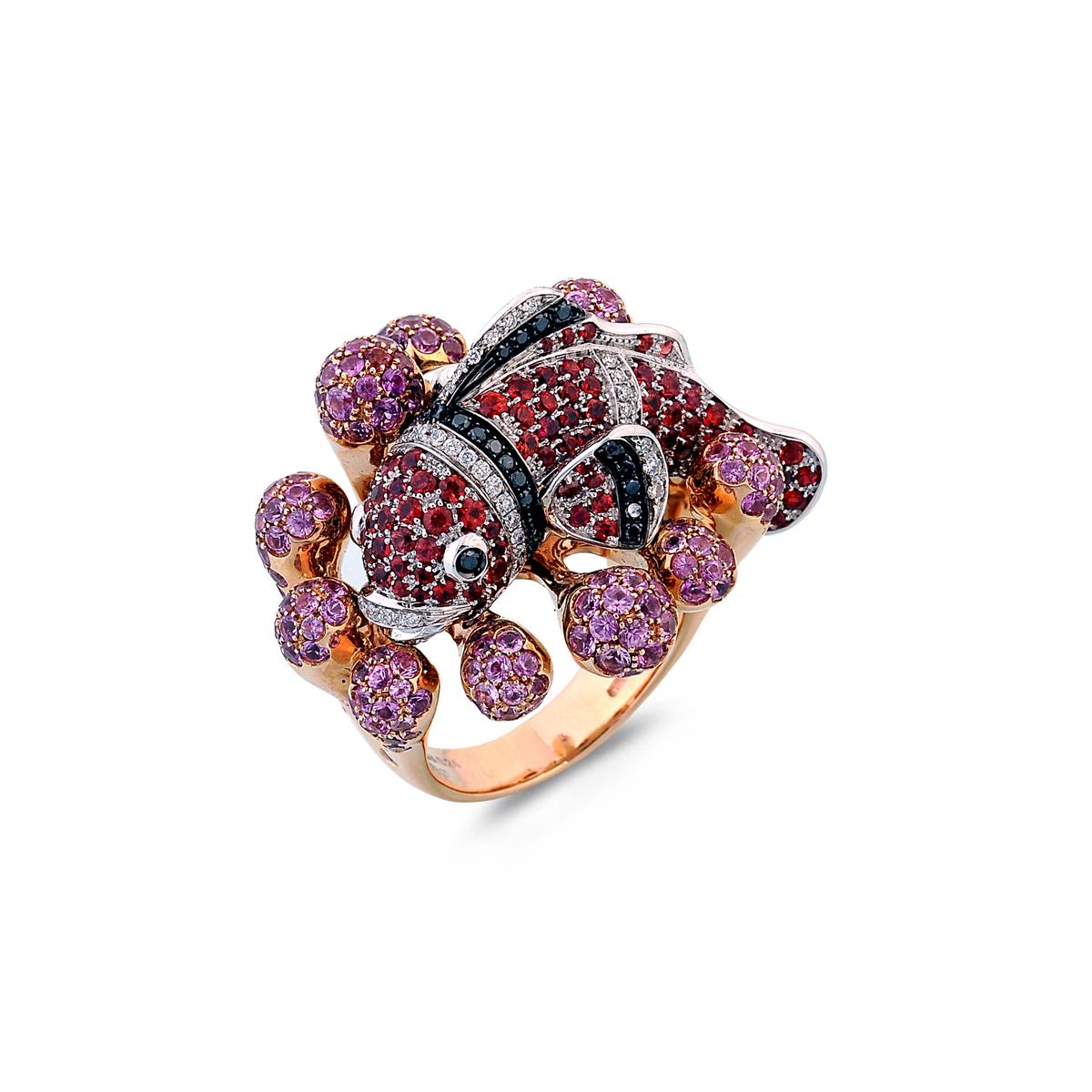 "Nemo" Clownfish Sapphire Black and White Diamond Cocktail Ring For ...