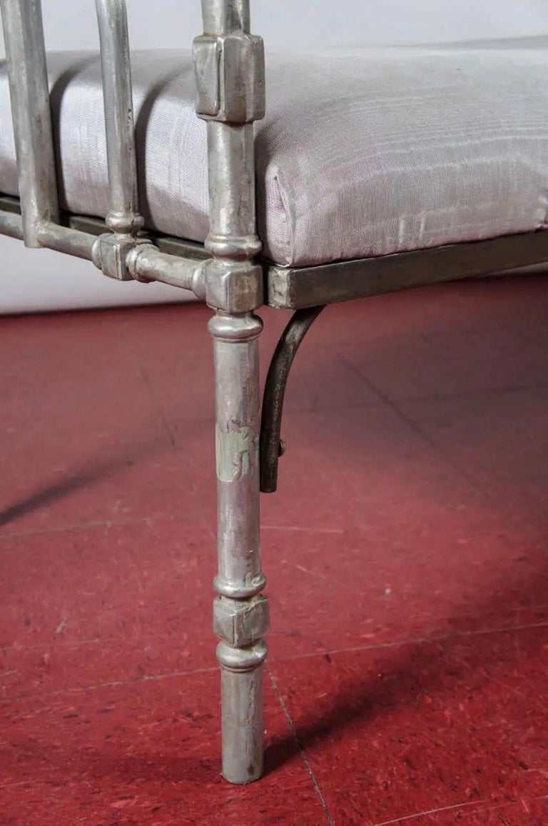 Neo-Classical Revival Silver Pewter Finish Metal Upholstered Bench For ...