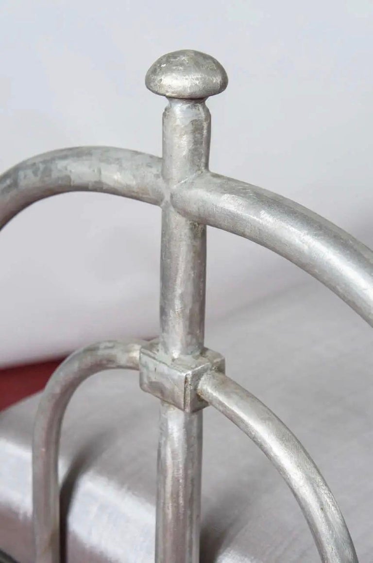 Neo-Classical Revival Silver Pewter Finish Metal Upholstered Bench For ...