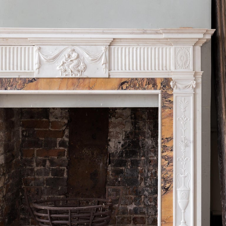 Neo-Classical Statuary and Sienna Marble Chimneypiece For Sale at 1stDibs