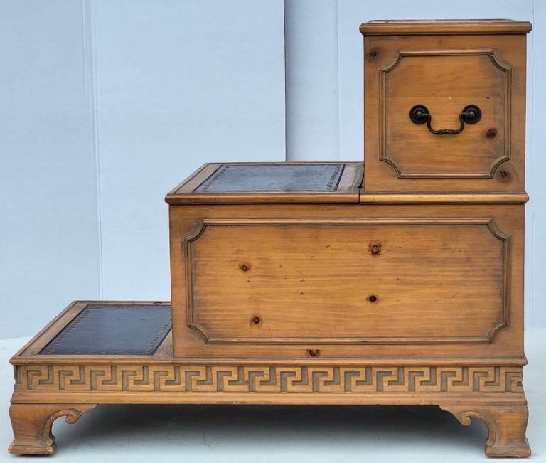 Neo-Classical Style English Tooled Leather and Pine Library Steps at ...