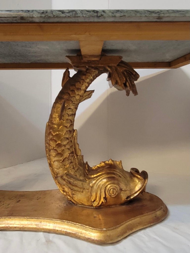 Neo-Classical Style Marble Top Giltwood Koi Fish Coffee Table or Bench ...