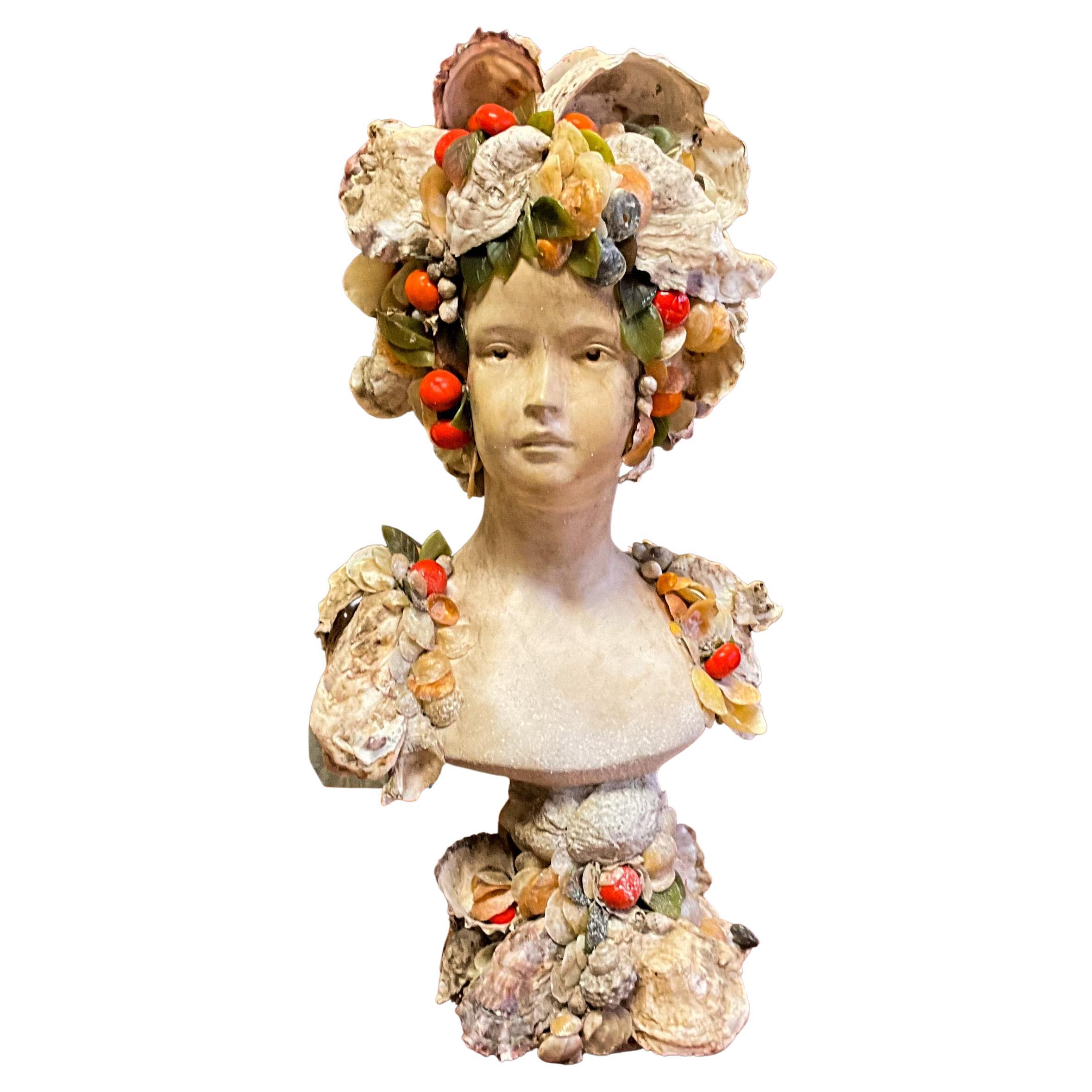 Neo-Classical Style Nautical Coastal Shell Encrusted Cast Plaster Bust ...