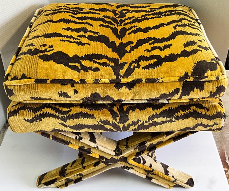 Neo-Classical Style Scalamandre Tiger Velvet Upholstered X-Bench ...
