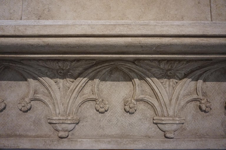 Neo-Gothic Style Composite Limestone Fireplace with Hood at 1stDibs