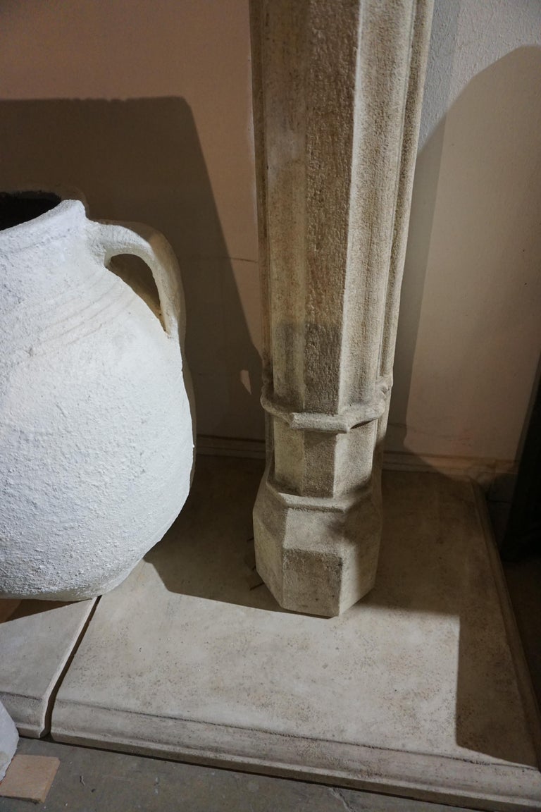 Neo-Gothic Style Composite Limestone Fireplace with Hood at 1stDibs