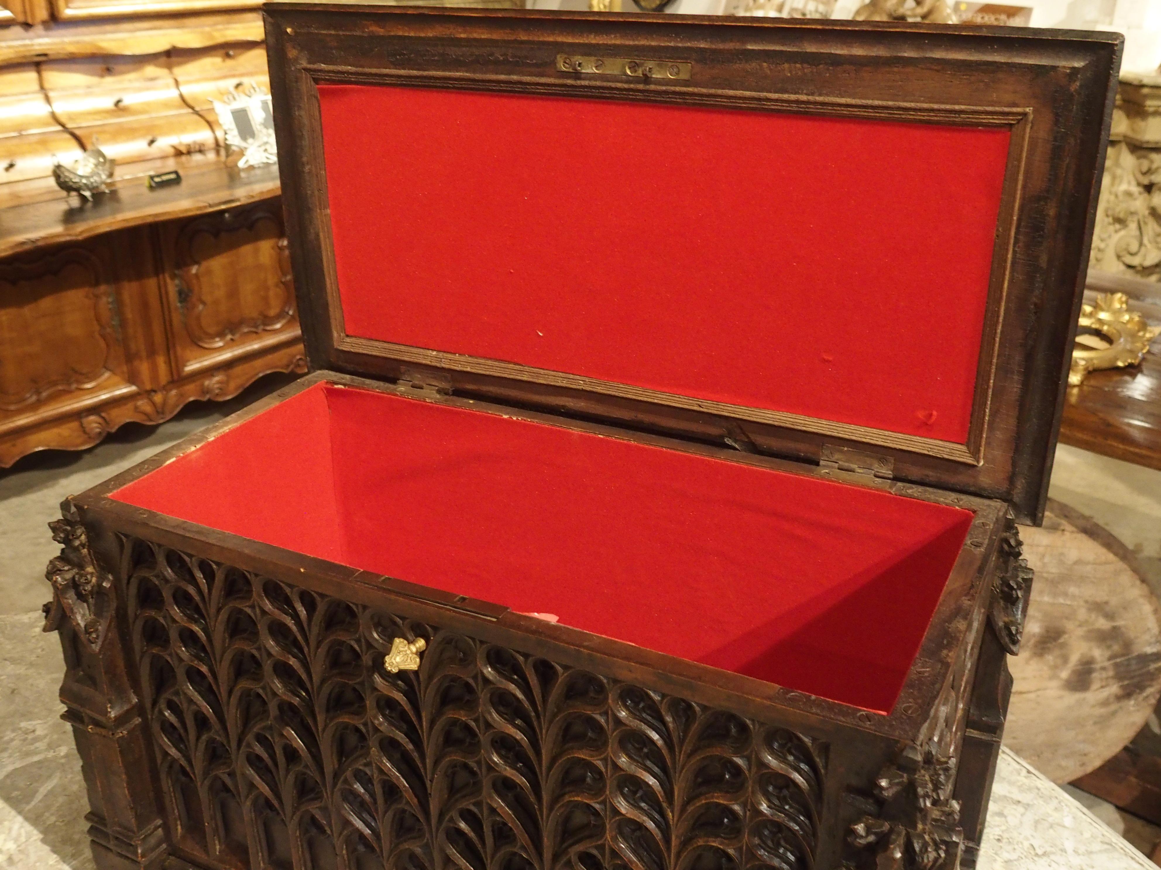 Neo-Gothic Walnut Wood Table Trunk from France, circa 1860 at 1stDibs