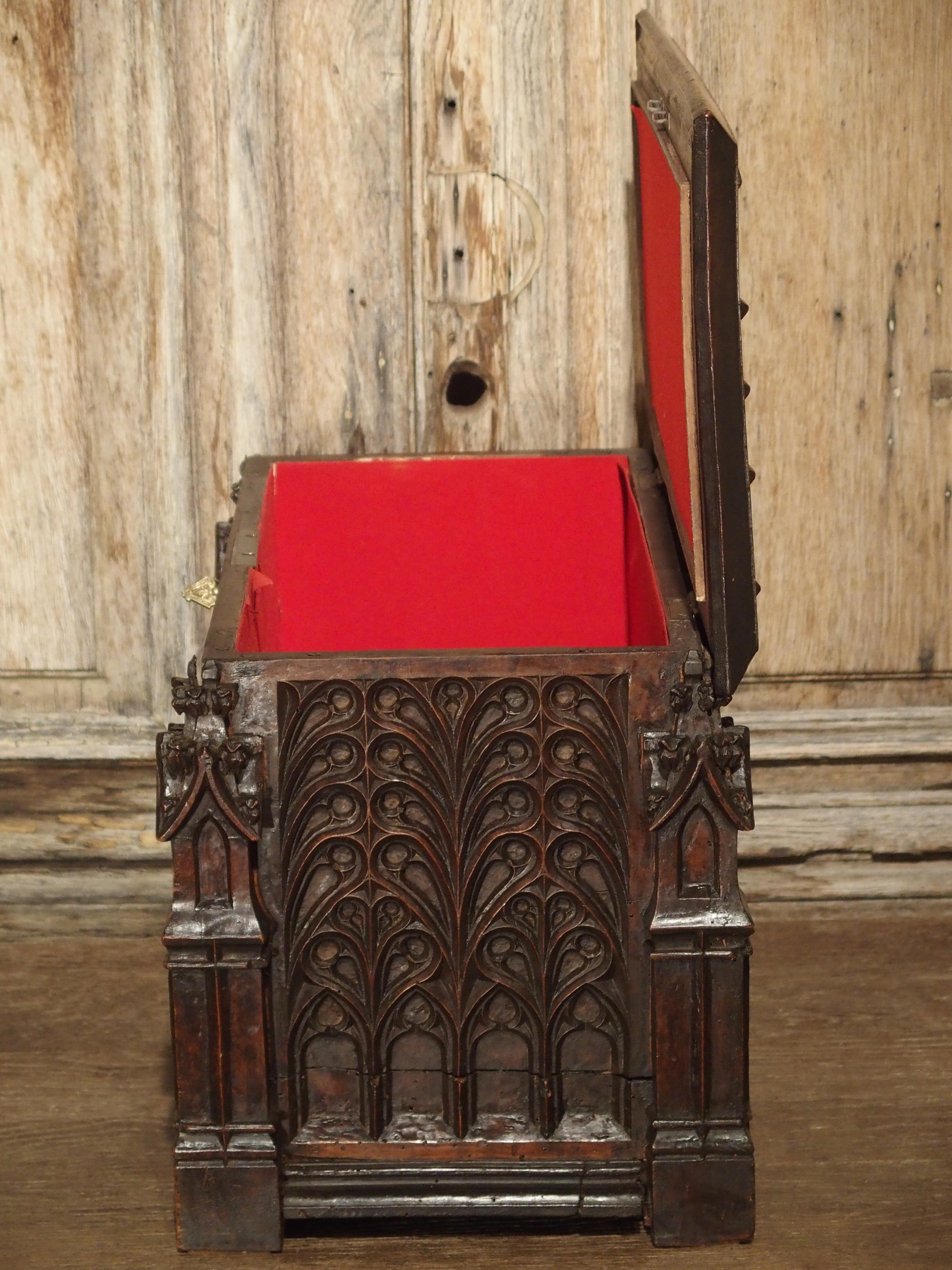 Neo-Gothic Walnut Wood Table Trunk from France, circa 1860 at 1stDibs
