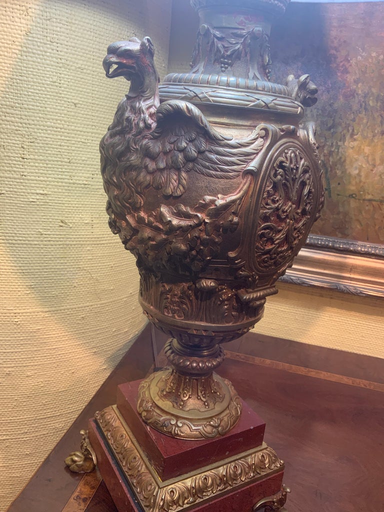 Neo Grec Bronze Urn on Marble Base Converted to a Lamp For Sale at 1stDibs