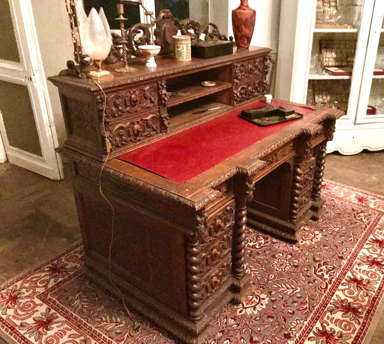 Neo-Renaissance Hand-Carved Wooden Desk Henri II Style circa 1870 For ...