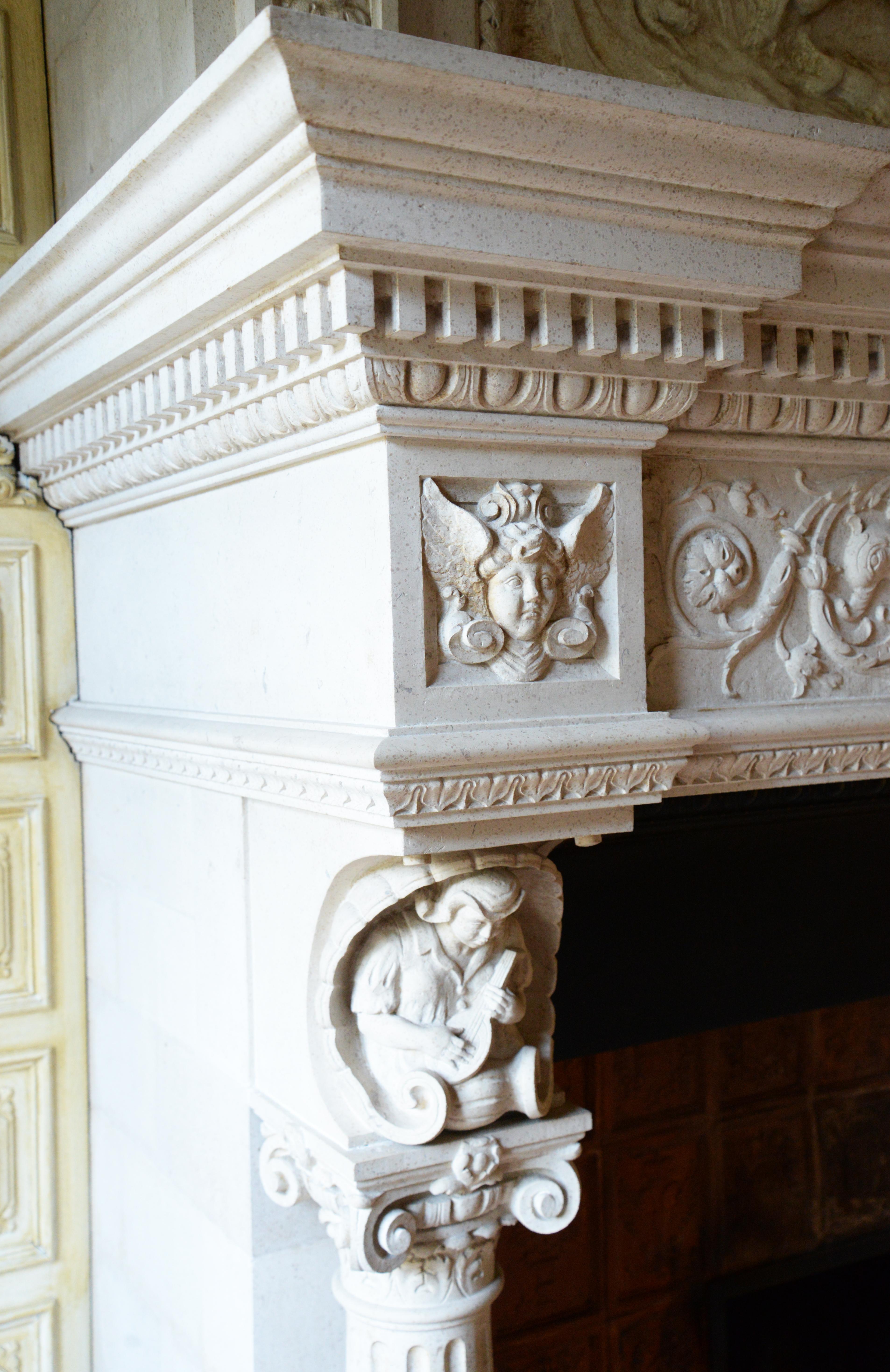 Neo-Renaissance Style Stone Fireplace For Sale at 1stDibs | large stone ...