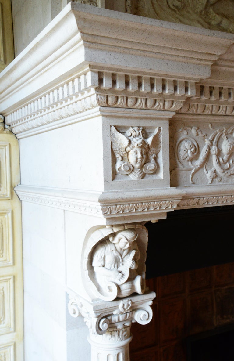 Neo-Renaissance Style Stone Fireplace For Sale at 1stDibs
