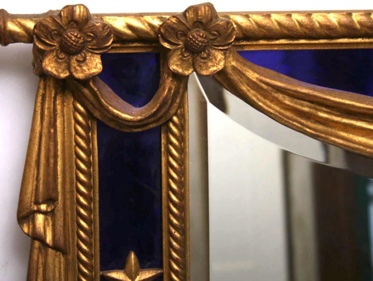 Carvers Guild Giltwood Cobalt Blue Glass Mirror For Sale at 1stDibs