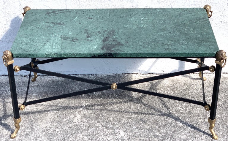 Neoclassic Verdigris Marble Top Campaign Style Coffee Table by Maitland ...