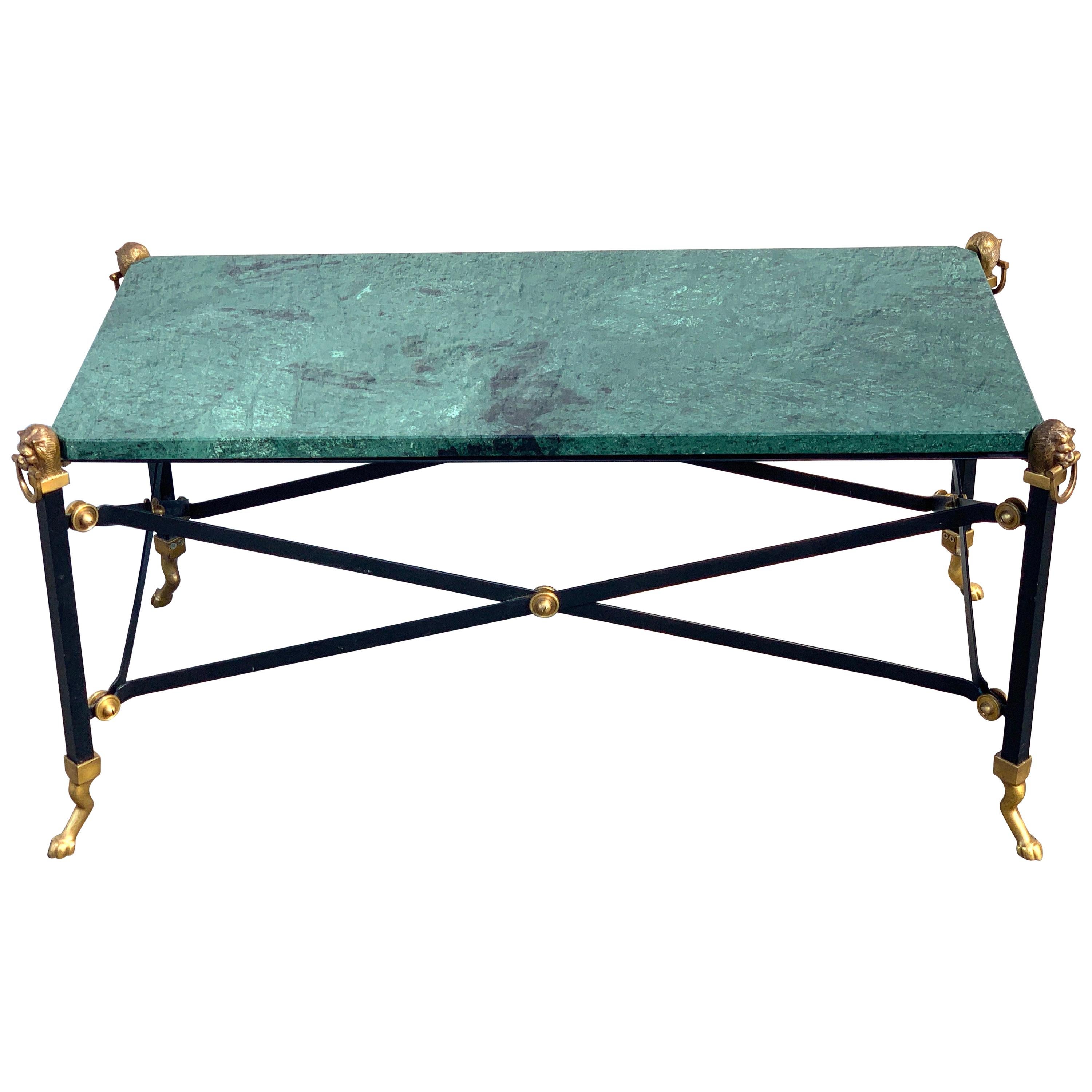 Neoclassic Verdigris Marble Top Campaign Style Coffee Table by Maitland ...